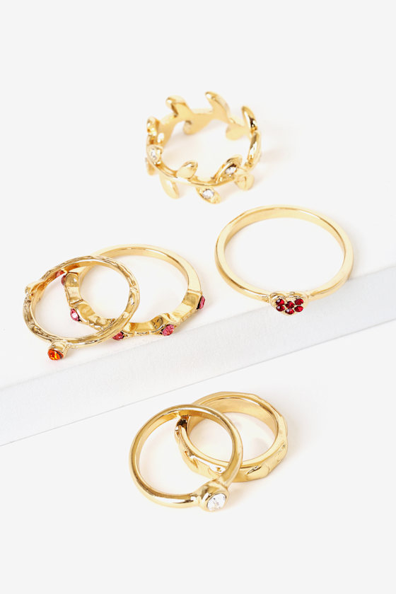 Cute Gold Rhinestone Rings - Rhinestone Encrusted Ring Set - Lulus