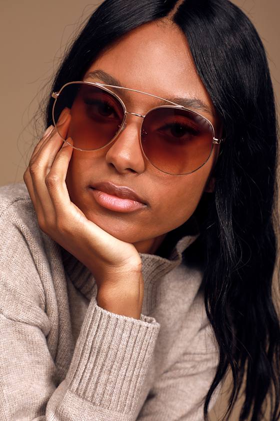 Cute Brown Aviators - Aviator Sunglasses - Gold Aviators - Lulus