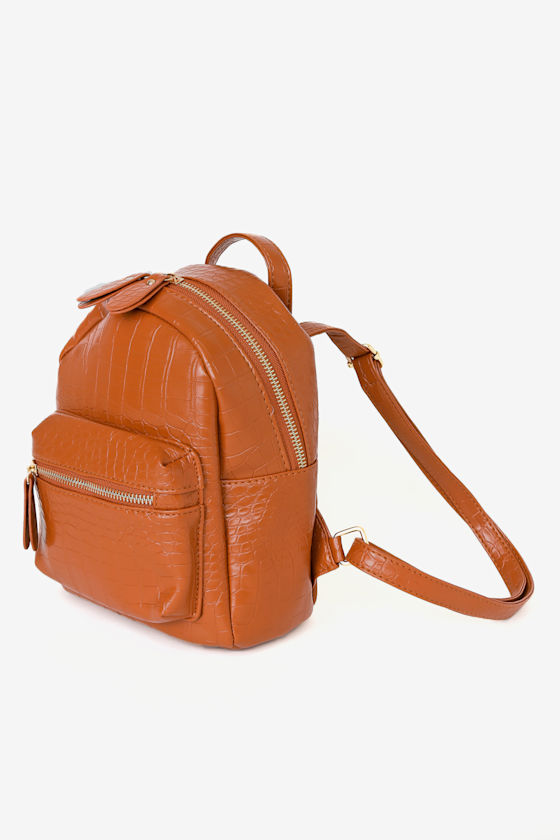 Cognac Crocodile Backpack - Mini Backpack - Leather Backpack