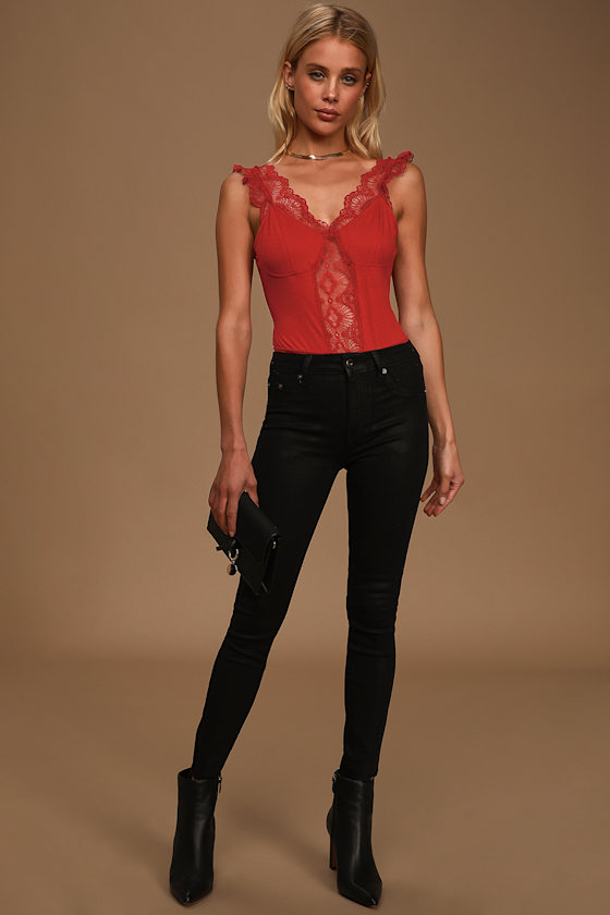 Red Bodysuit - Sexy Lace Bodysuit - Open Back Bodysuit - Lulus