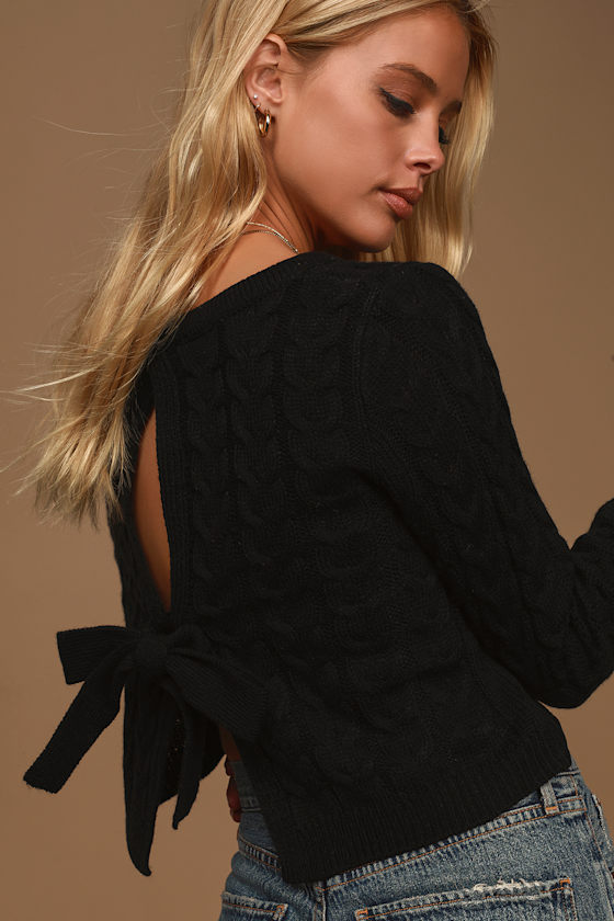 Black able Knit Sweater - Tie-Back Sweater - Open Back Sweater - Lulus