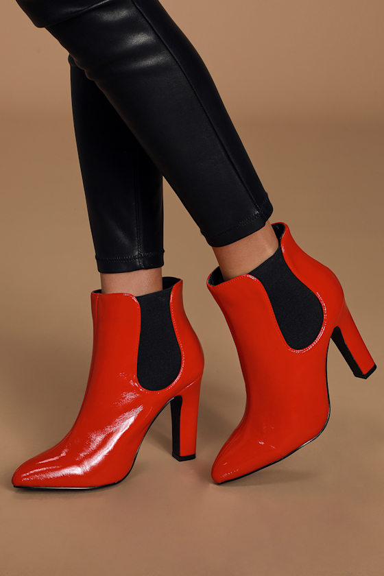 Sexy Red Booties - Vegan Leather Booties - Heeled Ankle Booties - Lulus