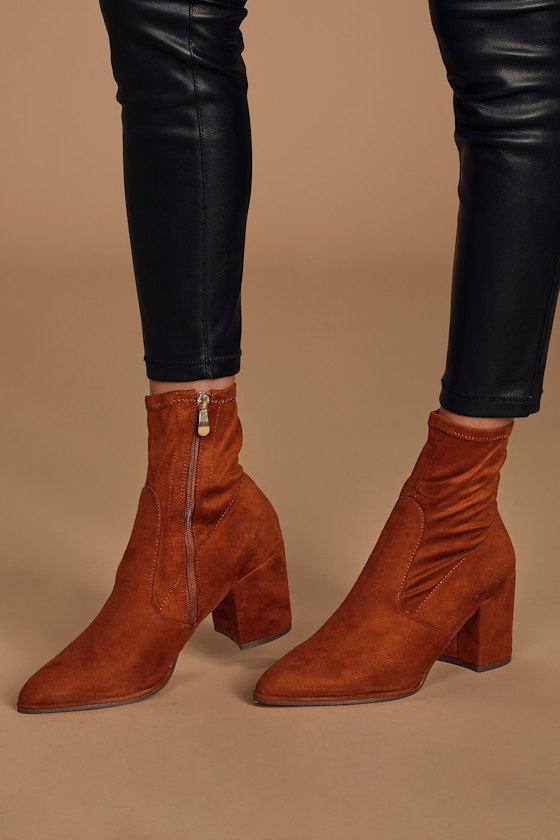 Cute Rust Boots - Suede Boots - Sock Boots - Suede Sock Boots - Lulus