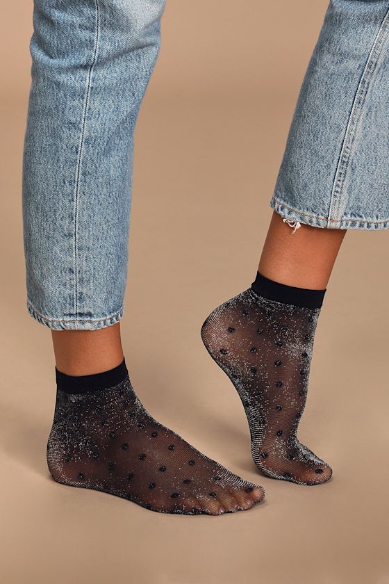 Cute Black and Silver Socks - Swiss Dot Socks - Sheer Socks - Lulus