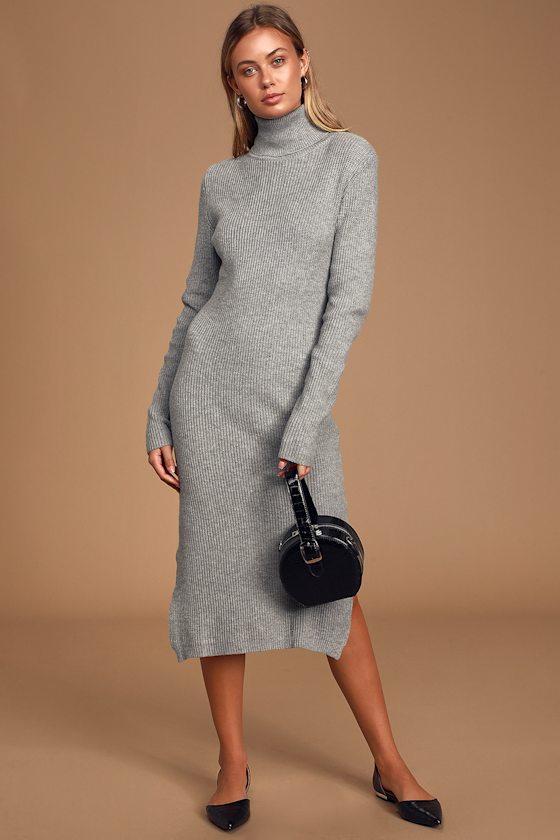 Cozy Heather Grey Dress - Sweater Dress - Turtleneck Dress - Lulus