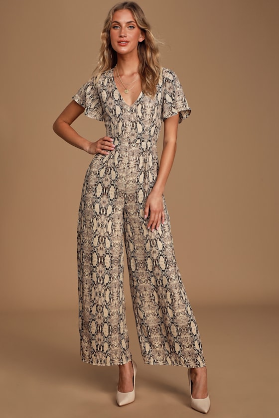 Sage the Label It Girl - Snake Print Jumpsuit - Wide-Leg Jumpsuit - Lulus