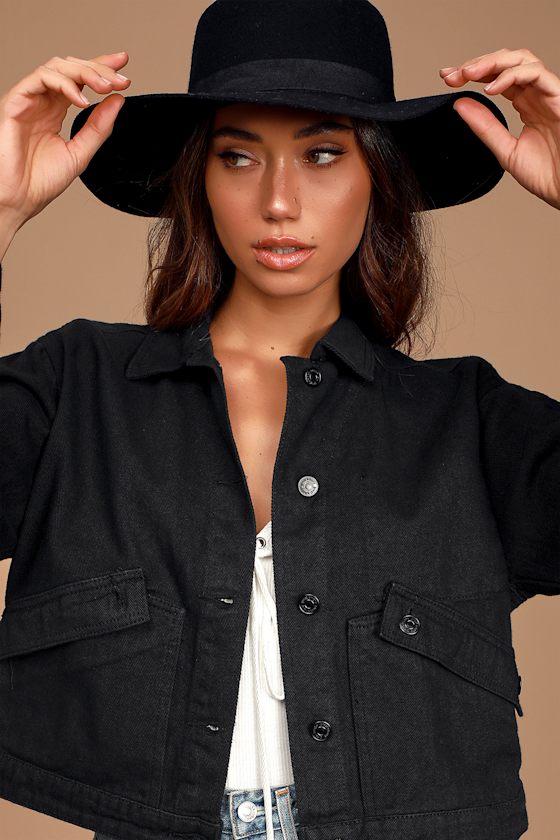 Black Jacket - Cropped Denim Utility Jacket - Boxy Jean Jacket - Lulus