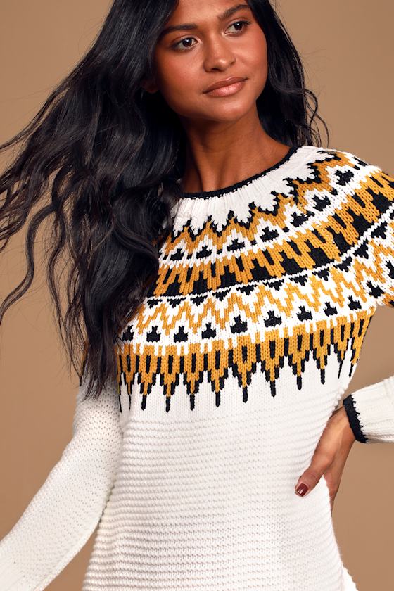 MINKPINK Imogen - Fair Isle Sweater Dress - White Sweater Dress - Lulus