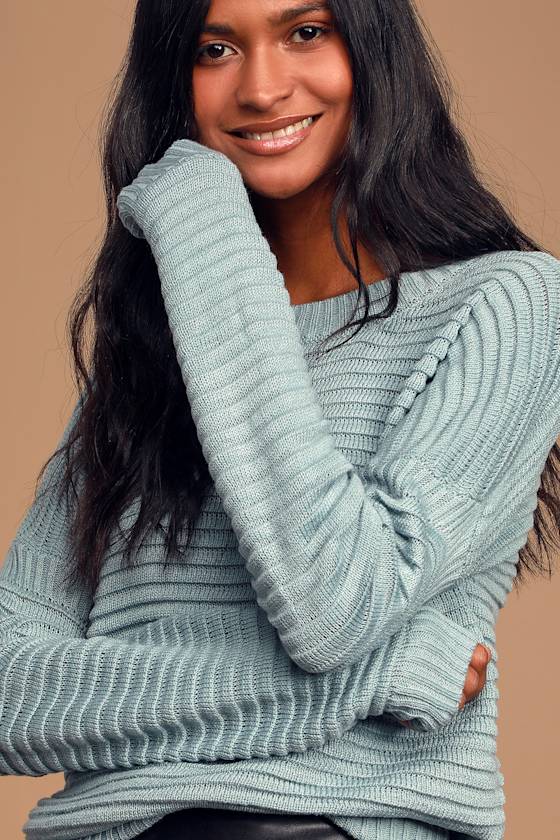 Cute Light Blue Sweater - Ribbed Knit Sweater - Long Sleeve Top - Lulus
