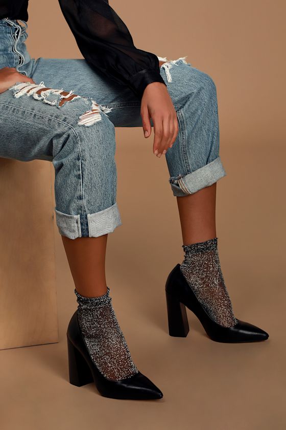 Sparkly Black and Silver Socks - Ankle Socks - Glitter Socks - Lulus