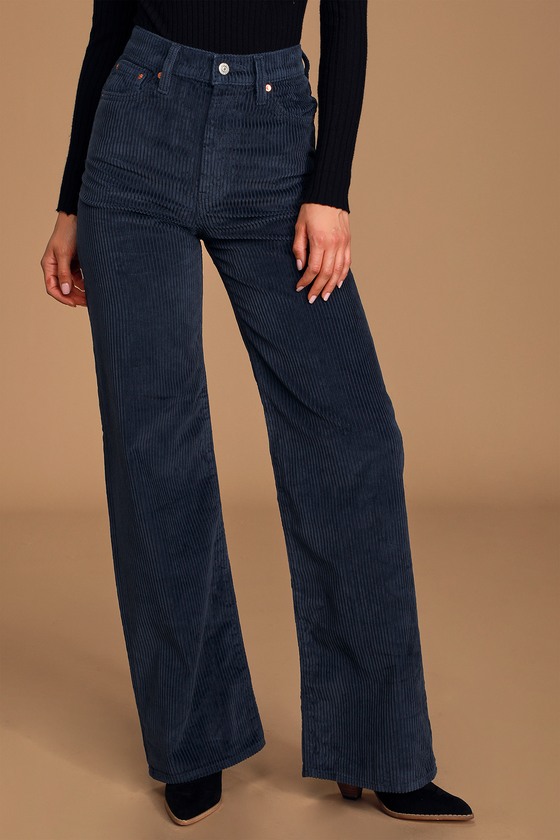 Levis Ribcage Navy Blue Corduroy Pants High Rise Cords Lulus