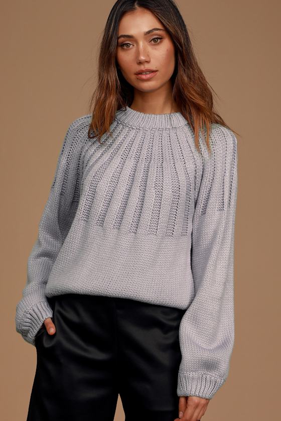 Cute Dusty Blue Sweater - Mock Neck Sweater - Balloon Sleeve - Lulus
