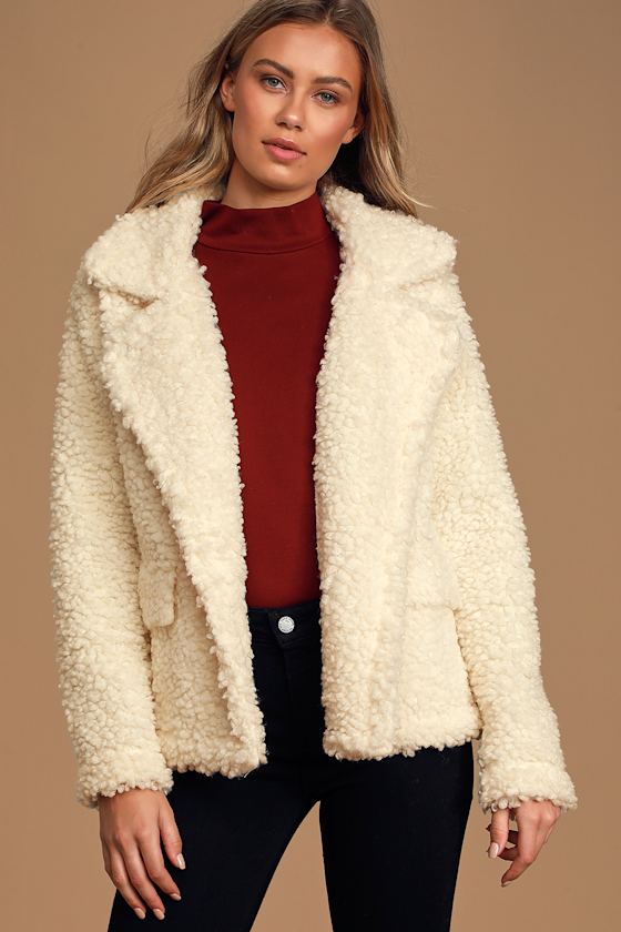 Cute Cream Teddy Jacket - Fuzzy Jacket - Faux Fur Jacket - Lulus