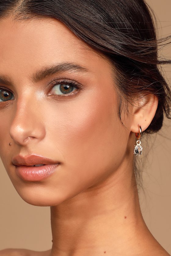 Gold Mini Hoops - Mini Hoop Earrings - Oval Rhinestone Earrings - Lulus