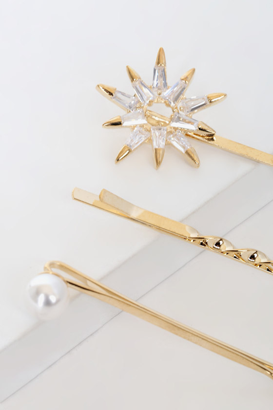 Chic Bobby Pin Set - Gold Rhinestone Hair Pins - Pearl Hair Pins - Lulus