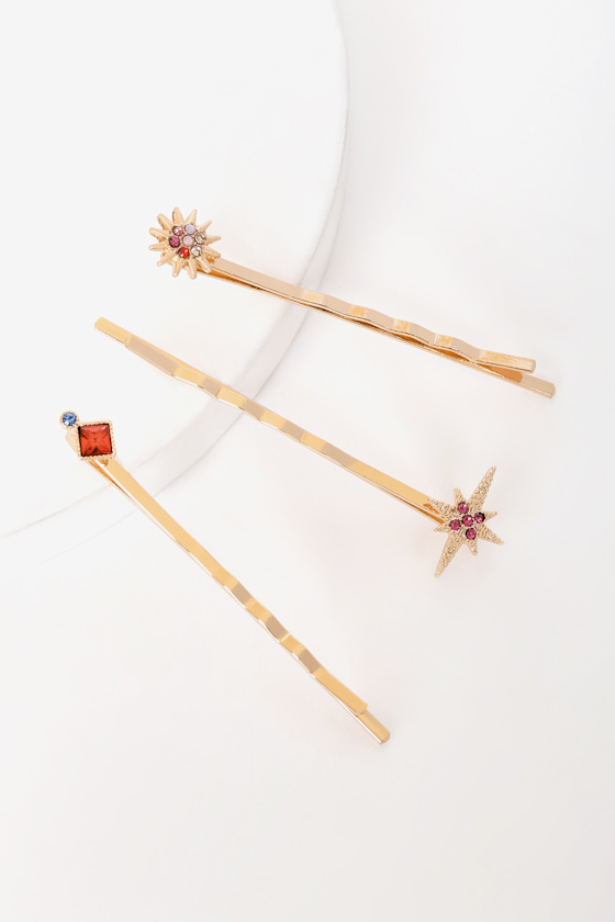 Cute Gold Hair Pins - Hair Pins Set - Rhinestone Bobby-Pin Set - Lulus