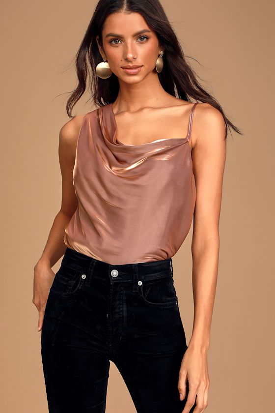 Free People Shimmy Shimmy - Mauve Metallic Top - One-Shoulder Top - Lulus