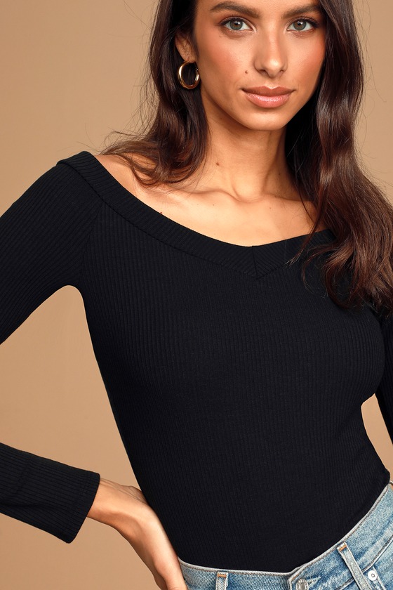 Cute Black Bodysuit Ribbed Bodysuit Long Sleeve Bodysuit Lulus