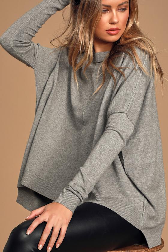 Cute Grey Sweater - Knit Sweater Top - Oversized Long Sleeve Top - Lulus
