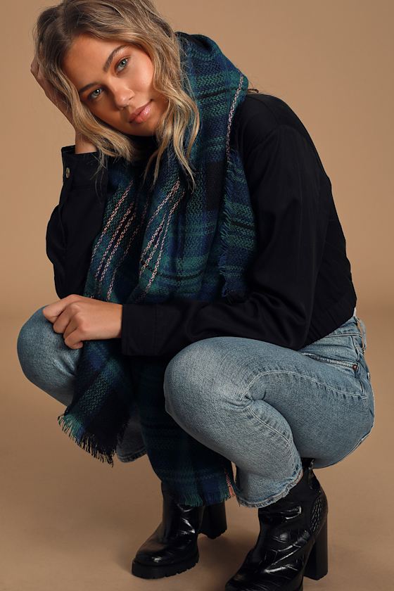 Cute Green Multi Plaid Scarf - Oversized Scarf - Fringe Scarf - Lulus