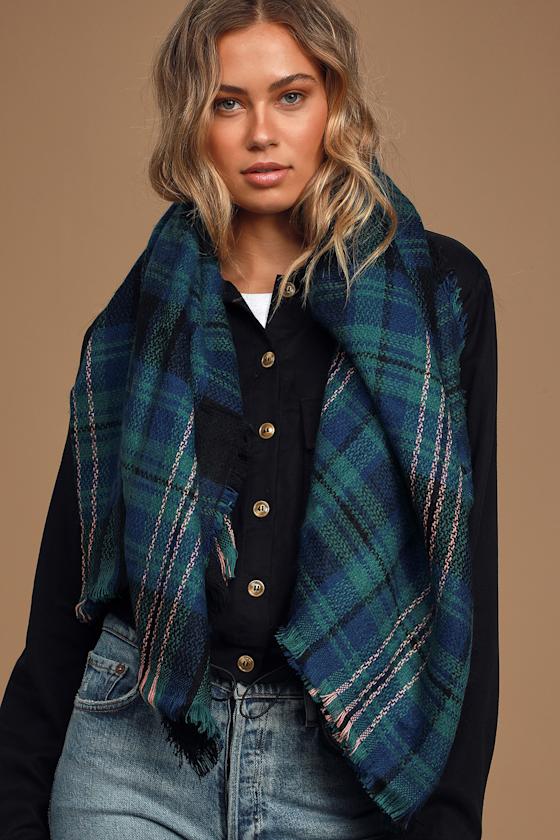 Cute Green Multi Plaid Scarf - Oversized Scarf - Fringe Scarf - Lulus