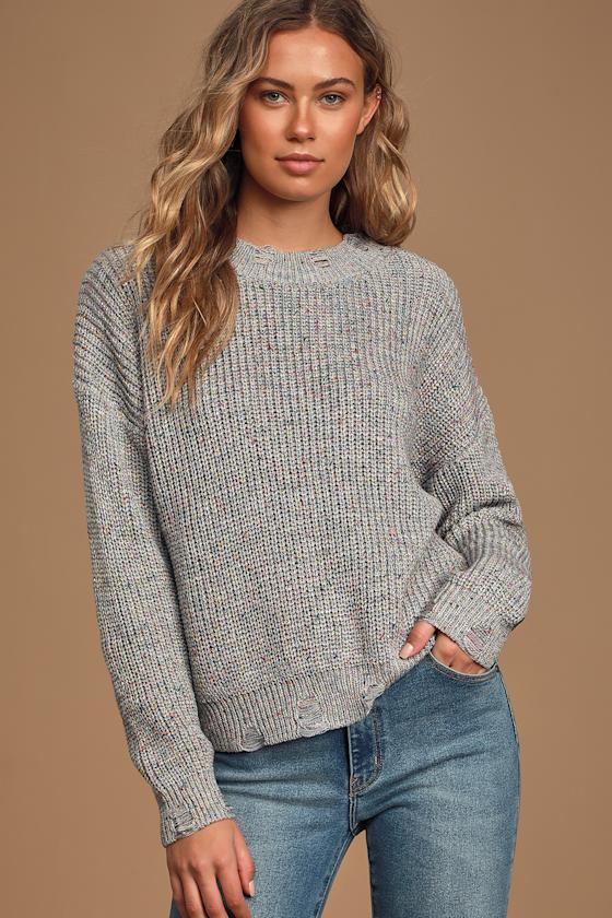 Cute Grey Sweater - Distressed Sweater - Oversized Knit Sweater - Lulus