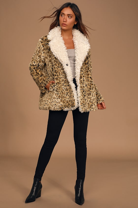 Chic Leopard Print Jacket - Faux Fur Jacket - Sherpa Lined - Lulus