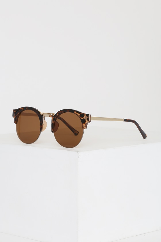 Brown Round Sunglasses Tortoise Sunnies Half Frame Sunnies