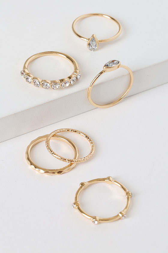 Chic Gold Rings - Gold Ring Set - Gold Rhinestone Ring Set - Lulus