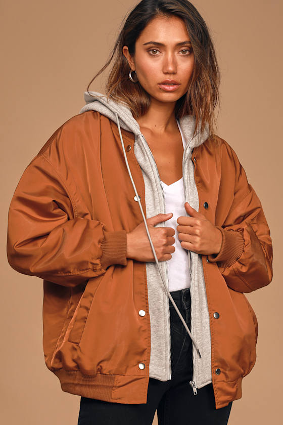 Cute Rust Orange Jacket - Hooded Jacket - Layered Bomber Jacket - Lulus