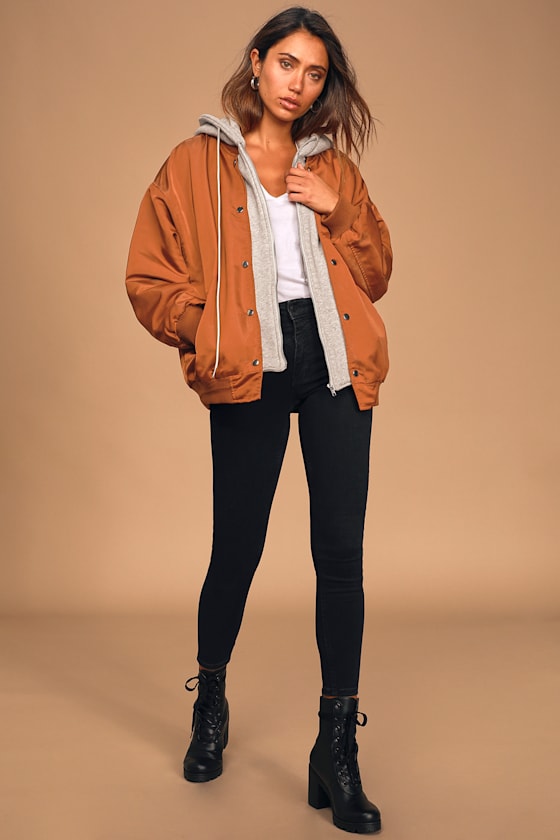 Cute Rust Orange Jacket - Hooded Jacket - Layered Bomber Jacket - Lulus