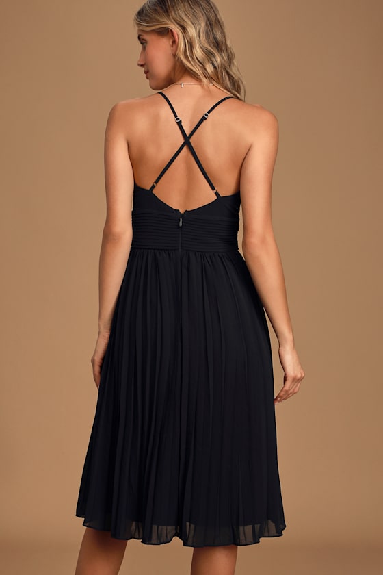Stunning Black Dress - Pleated Dress - Pleated Midi Dress - Lulus