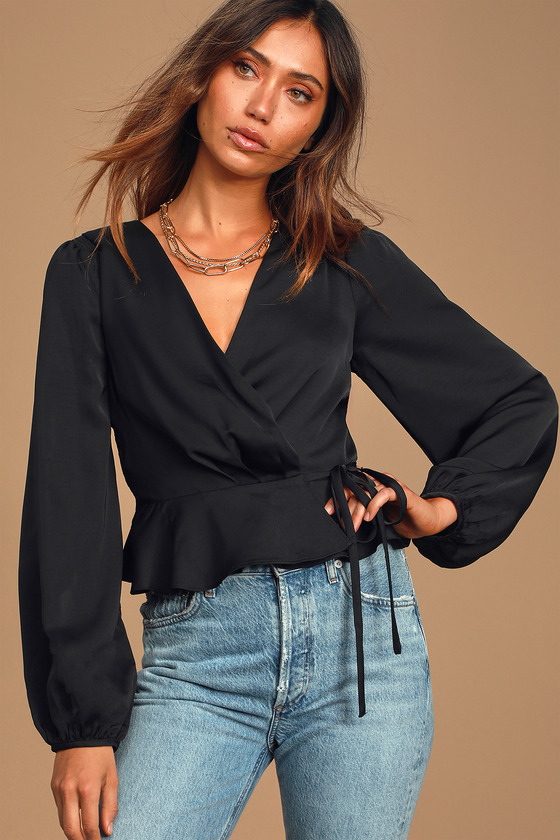 Cute Black Top - Long Sleeve Top - Wrap Top - Smocked Blouse - Lulus Cute Black Top - Long Sleeve Top - Wrap Top - Smocked Blouse - Lulus