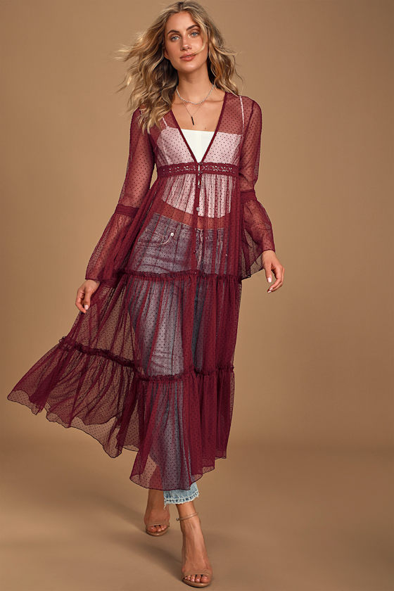 Band of Gypsies Lucia - Burgundy Duster - Tiered Duster - Kimono - Lulus