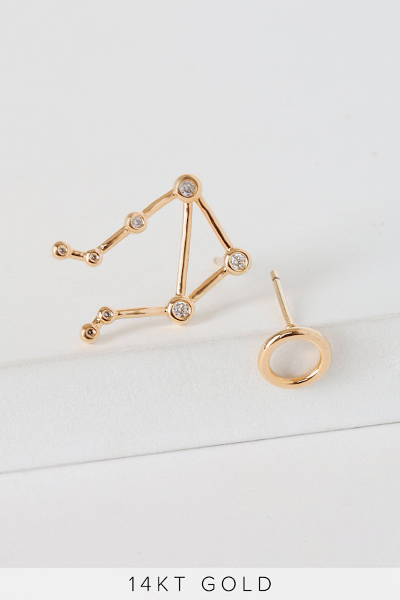 14KT Gold Earrings - Zodiac Earrings - Libra Constellation Earring - Lulus
