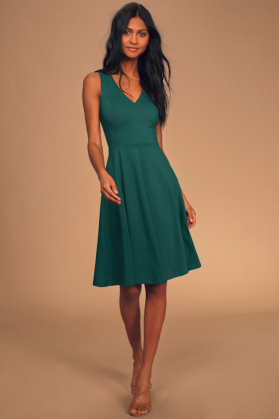 Dark Green Dress - Midi Dress - Skater Dress - Sleeveless Dress - Lulus