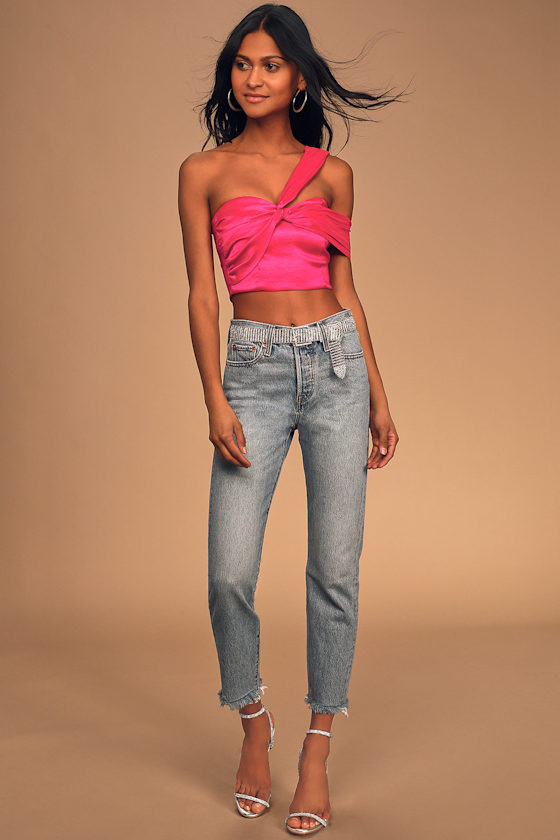 Sexy Fuchsia Crop Top - One-Shoulder Crop Top - Asymmetrical Top - Lulus