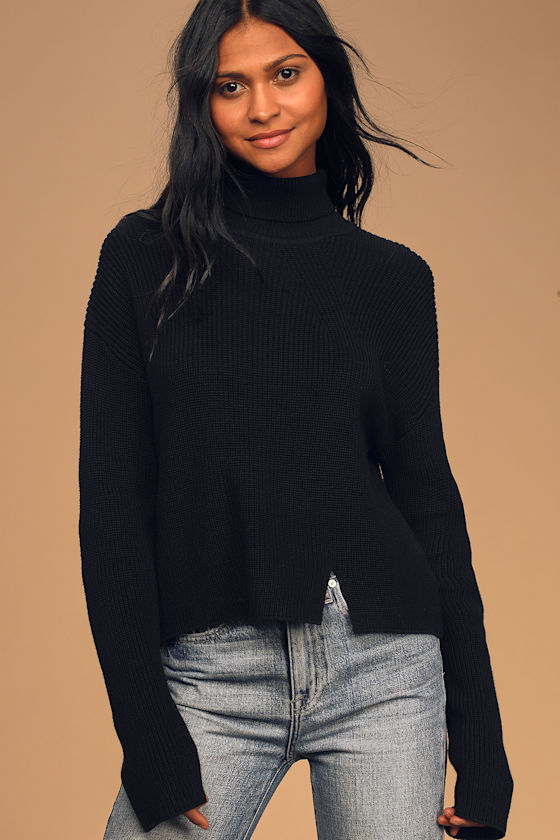 Cute Black Sweater - Turtleneck Sweater - Pullover Sweater - Lulus