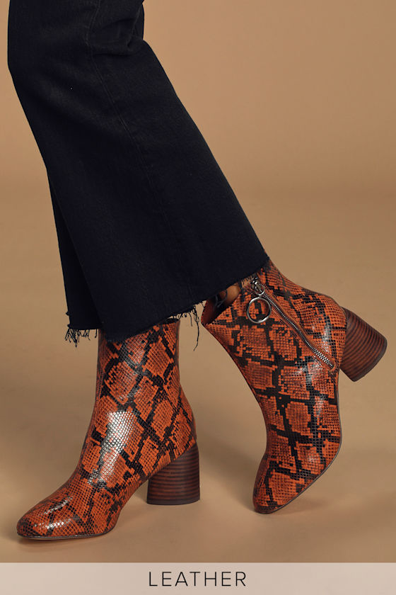 Sbicca Onaka Dark Rust - Snake Print Booties - Trendy Ankle Boots - Lulus