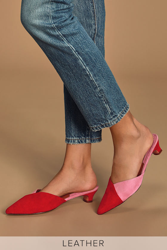Jaggar The Label Layered - Red and Pink Suede - Pointed-Toe Mules - Lulus