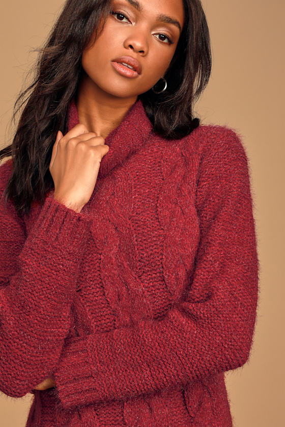 Cozy Burgundy Dress - Cable Knit Sweater Dress - Mini Dress - Lulus