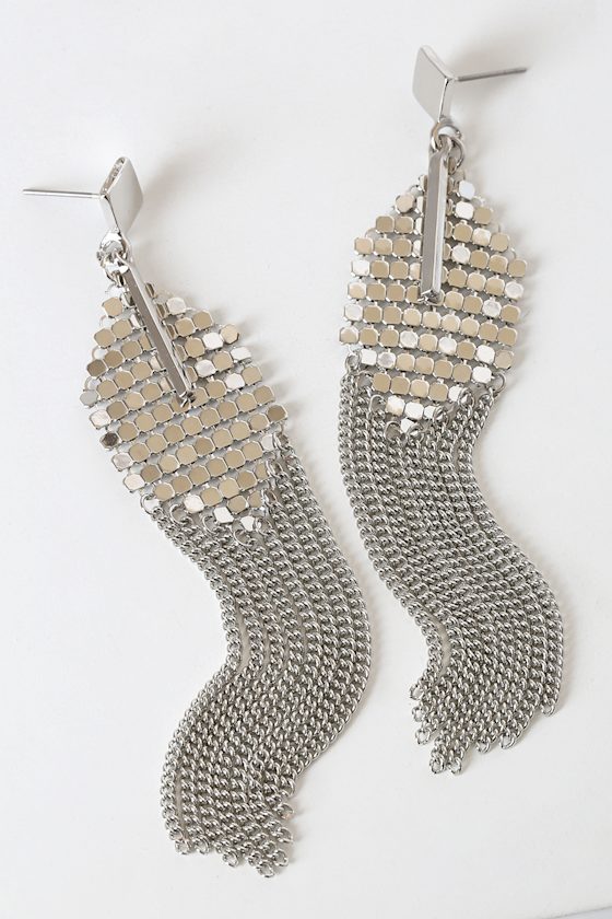 Silver Chain Earrings - Fringe Earrings - Chain Fringe Earrings - Lulus