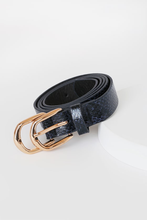 Vegan Leather Belt - Snake Embossed Belt - Navy Snake Print Belt - Lulus