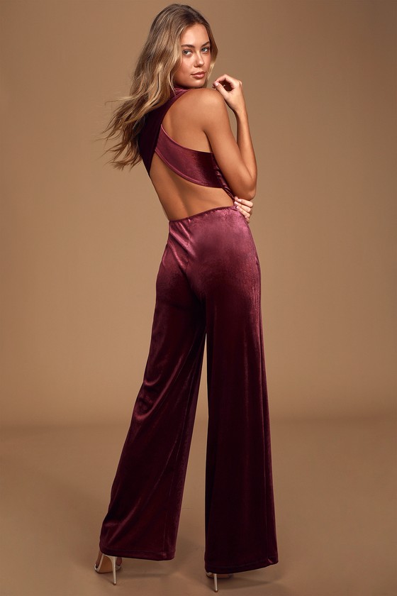 Sexy Purple Jumpsuit Velvet Jumpsuit Backless Jumpsuit Lulus