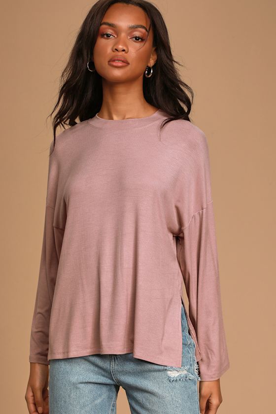 Classic Mauve Top - Ribbed Top - Long Sleeve Top - Basic Top - Lulus