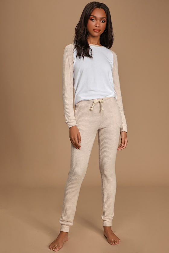 Comfy Waffle Knit Joggers - Drawstring Joggers - Knit Joggers - Lulus