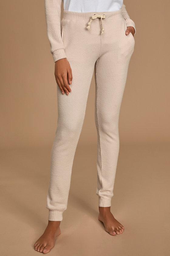 Comfy Waffle Knit Joggers - Drawstring Joggers - Knit Joggers - Lulus