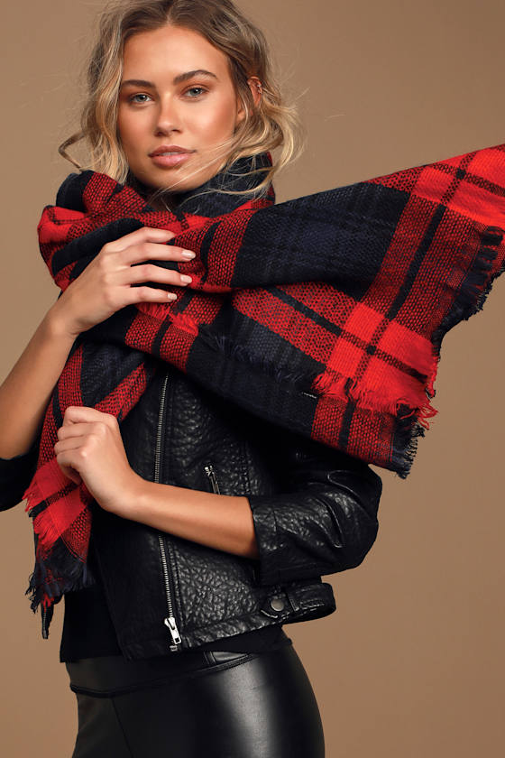 Red Plaid Scarf - Fringe Scarf - Oversized Scarf - Cozy Scarf - Lulus