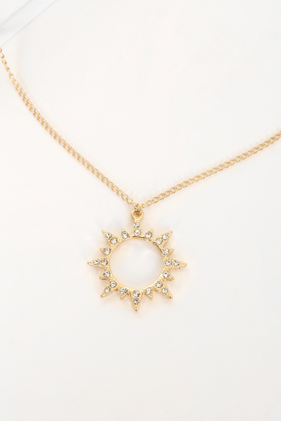 Gold Sun Necklace - Rhinestone Necklace - Boho Sun Charm Necklace - Lulus