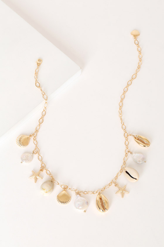 Gold Cowrie Shell Choker - Chain Choker Necklace - Shell Necklace - Lulus